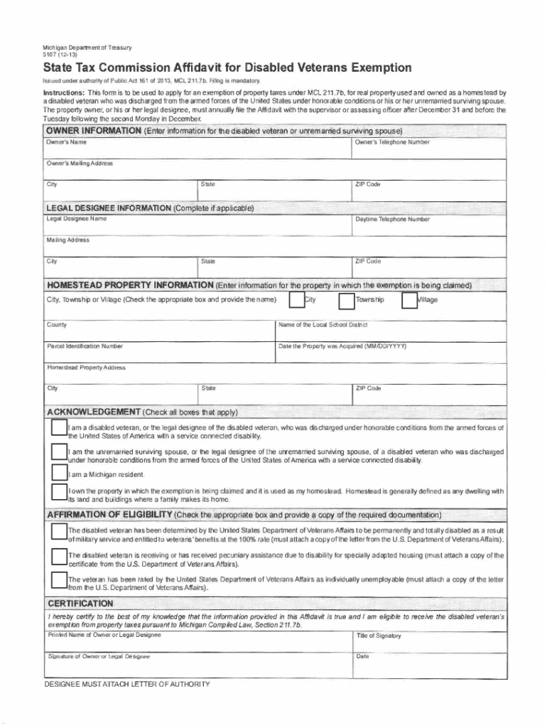 Fillable Online www.michigan.govtreasury-5107, State Tax Commission ...