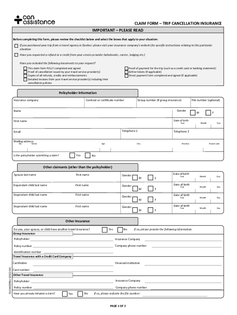 Fillable Online qc bluecross Fill - Free fillable COVID-19 CLAIM ...