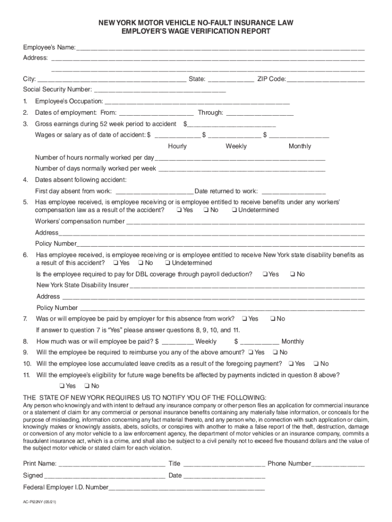 Fillable Online NEW YORK MOTOR VEHICLE NO-FAULT INSURANCE LAW EMPLOYER ...