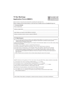 Fillable Online 'H' Bar Markings Application Form. 'H' Bar Markings ...