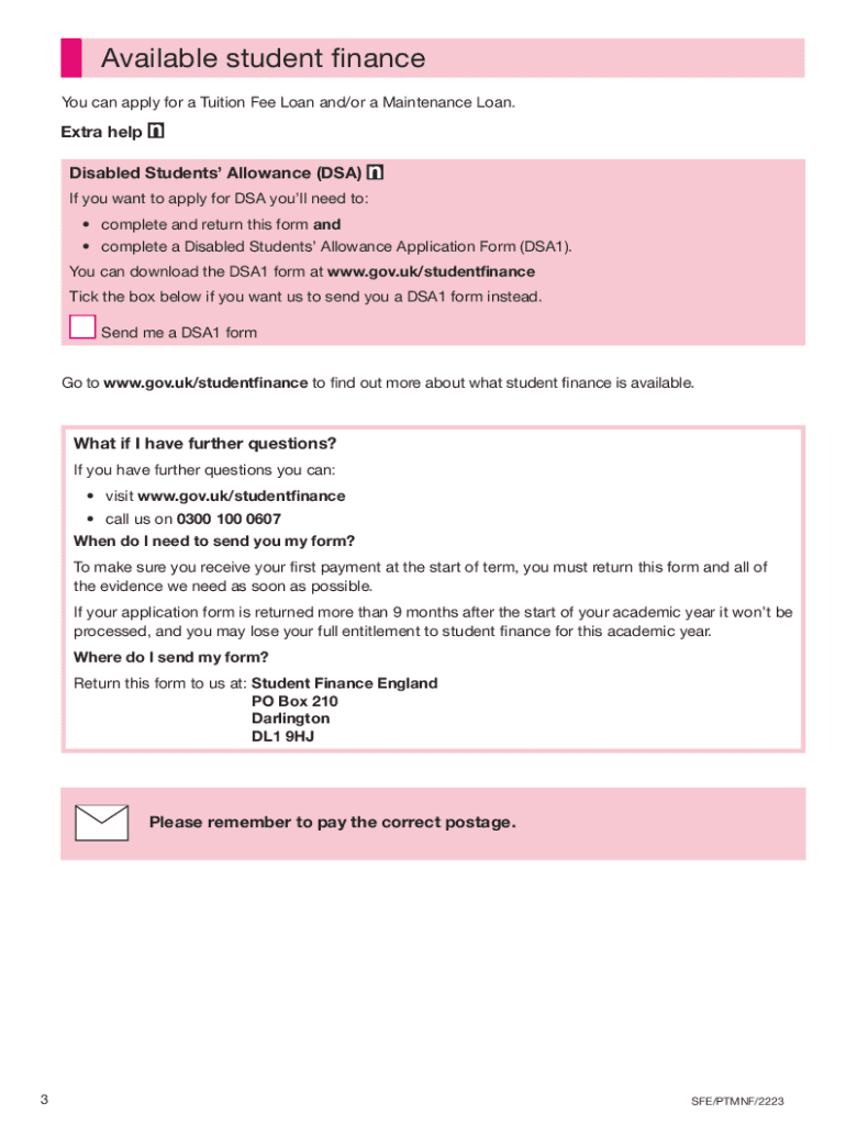2022 UK SFE PTMN Application Form for Student Finance for New Part-time ...