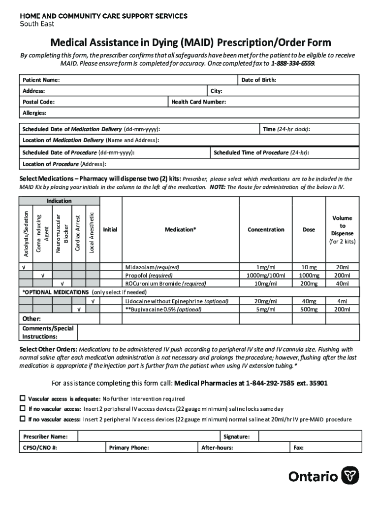 Fillable Online Medical Assistance in Dying (MAID) Prescription/Order Form Fax Email Print ...