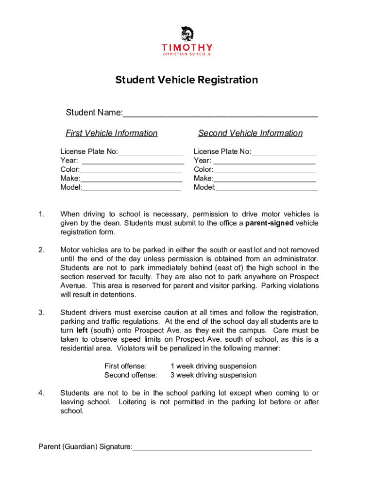 Fillable Online ca01900901.schoolwires.netsitedefaultStudent Vehicle ...