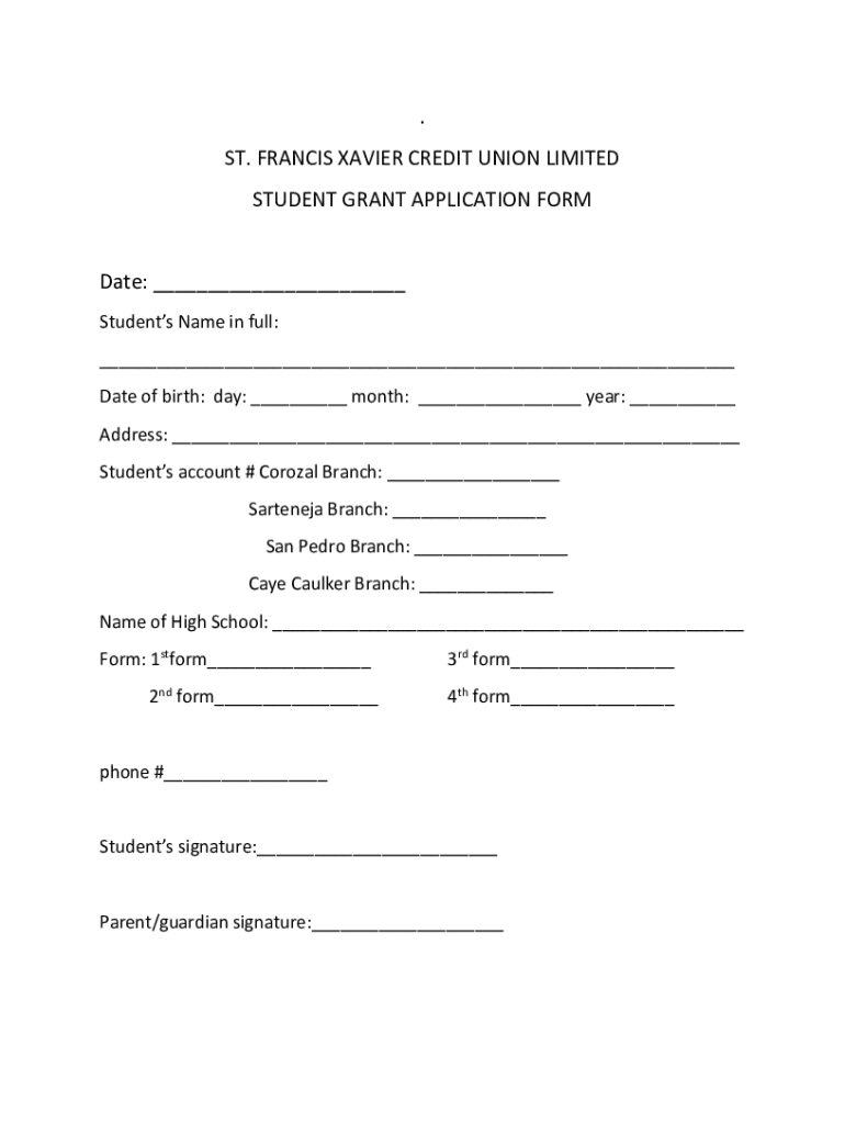 Fillable Online ST. FRANCIS XAVIER CREDIT UNION LIMITED STUDENT GRANT APPLICATION FORM ... Fax ...