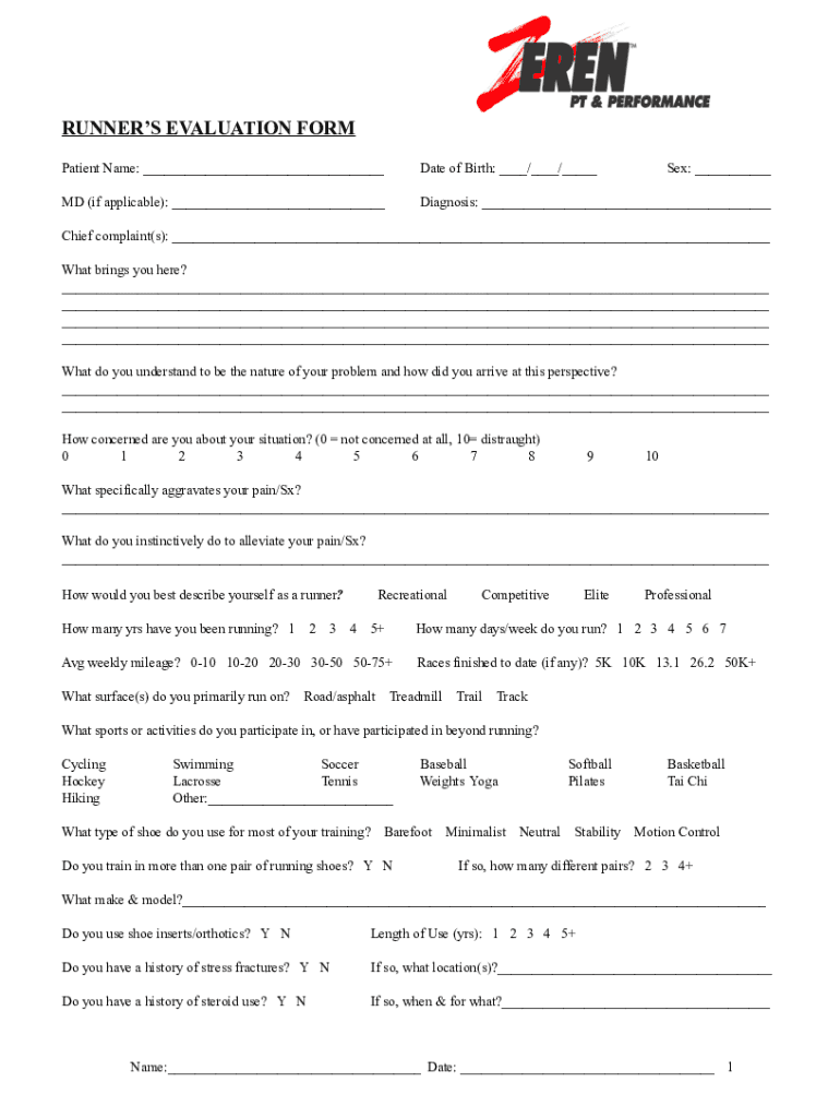 Fillable Online Zeren PT Current Running Evaluation Form.docx - Google Docs Fax Email Print ...