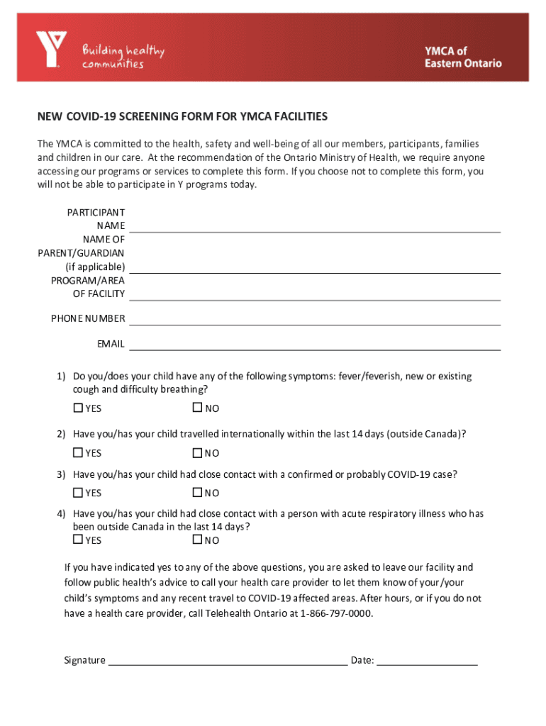 Fillable Online eo.ymca.caphotoscustomNEW COVID-19 SCREENING FORM FOR YMCA FACILITIES Fax Email ...
