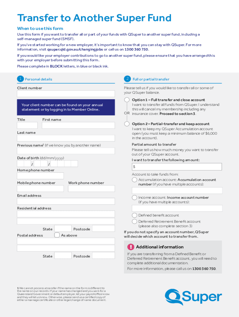 Fillable Online Transferring Super from One Fund to ...