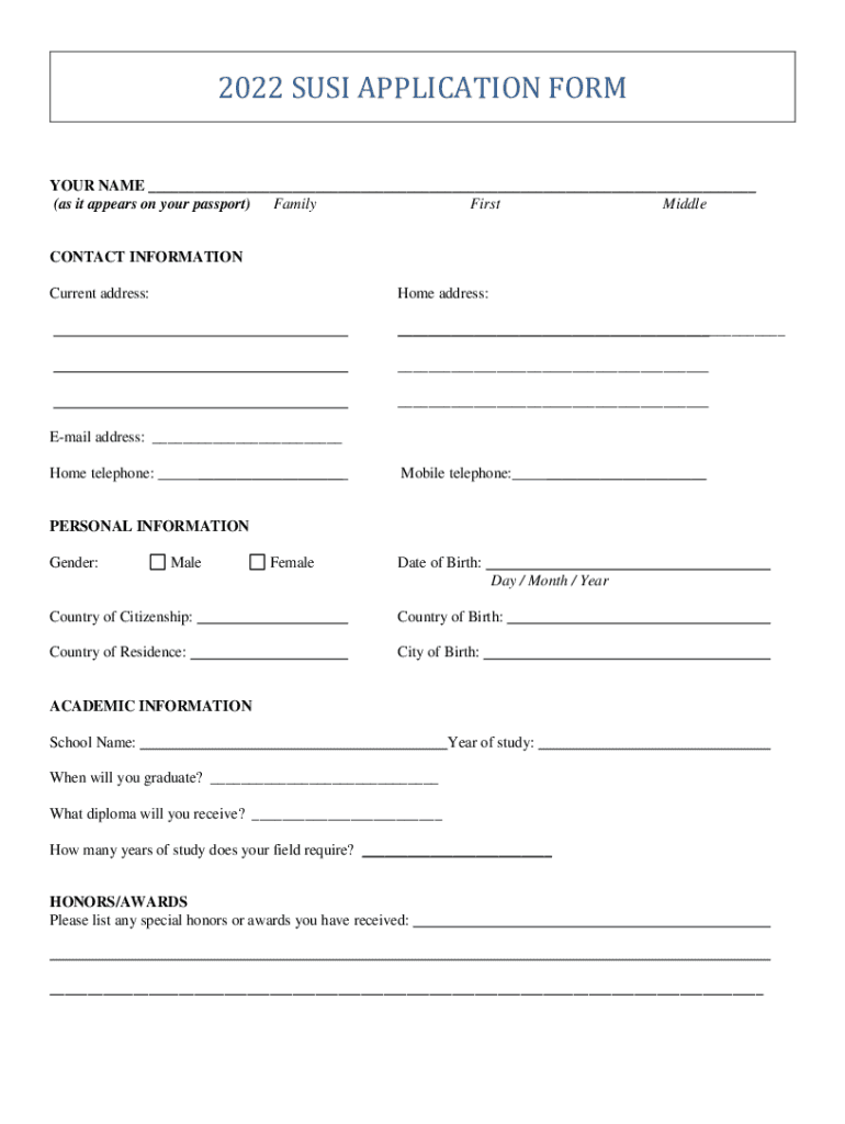 Fillable Online dz usembassy 2022 SUSI APPLICATION FORM - List of ...