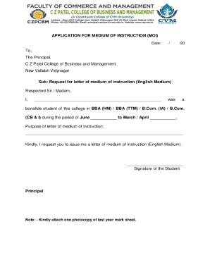 Fillable Online APPLICATION FOR MEDIUM OF INSTRUCTION (MOI) Fax Email ...