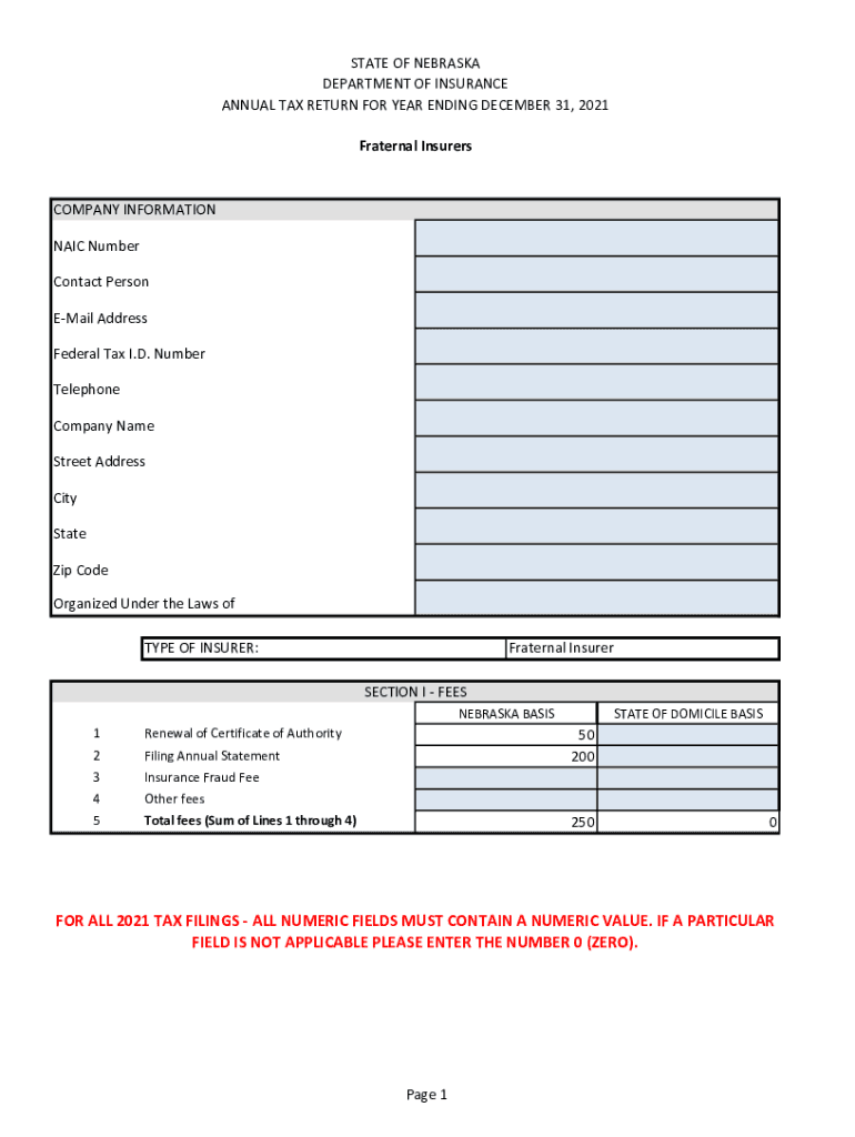 Fillable Online Nebraska Department of RevenuePremium Tax Forms / State ...