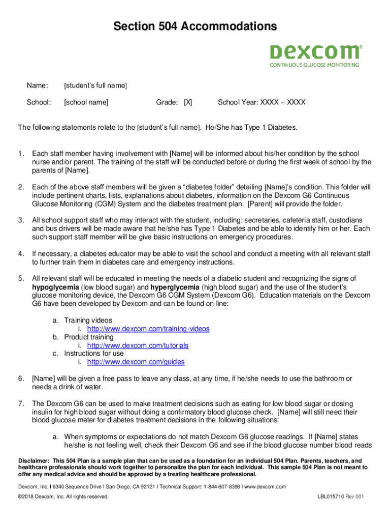 Fillable Online Section 504 Sample Accommodations and ModificationsA ...