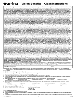 Fillable Online Aetna - Vision Benefits Claim Form & Instructions ...