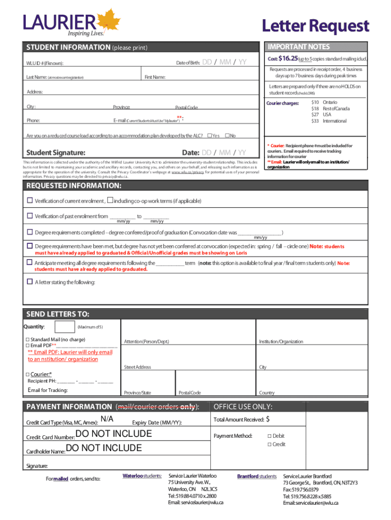 Fillable Online Letter Request Form - Draft 6 - Wilfrid Laurier University Fax Email Print ...