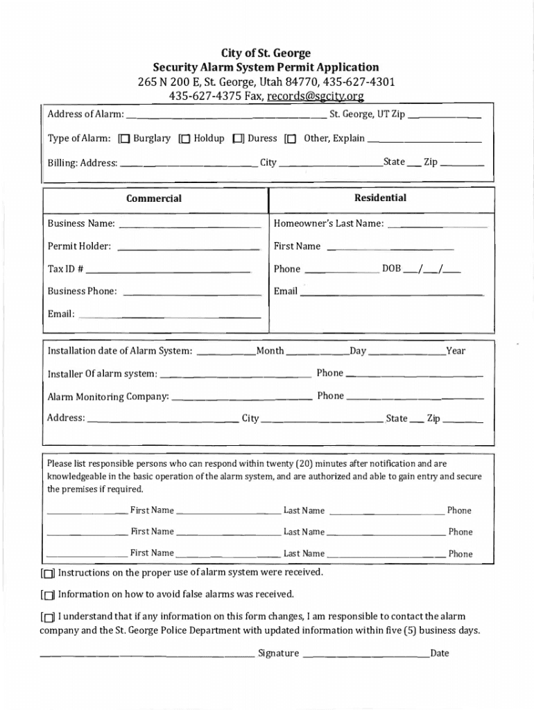 2021-2025 Form UT Security Alarm System Permit Application - City of St ...