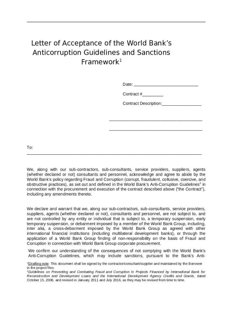 Letter of Acceptance of the World Banks Doc Template | pdfFiller