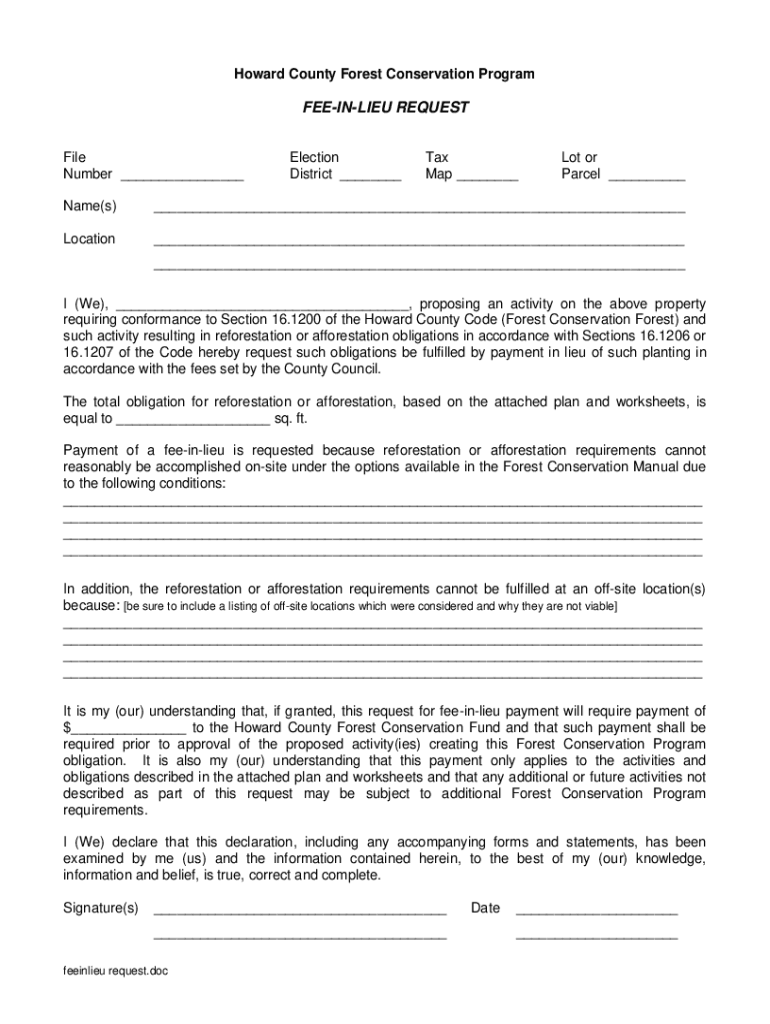 Fillable Online www.howardcountymd.govplanning-zoningresourceFEE-IN ...