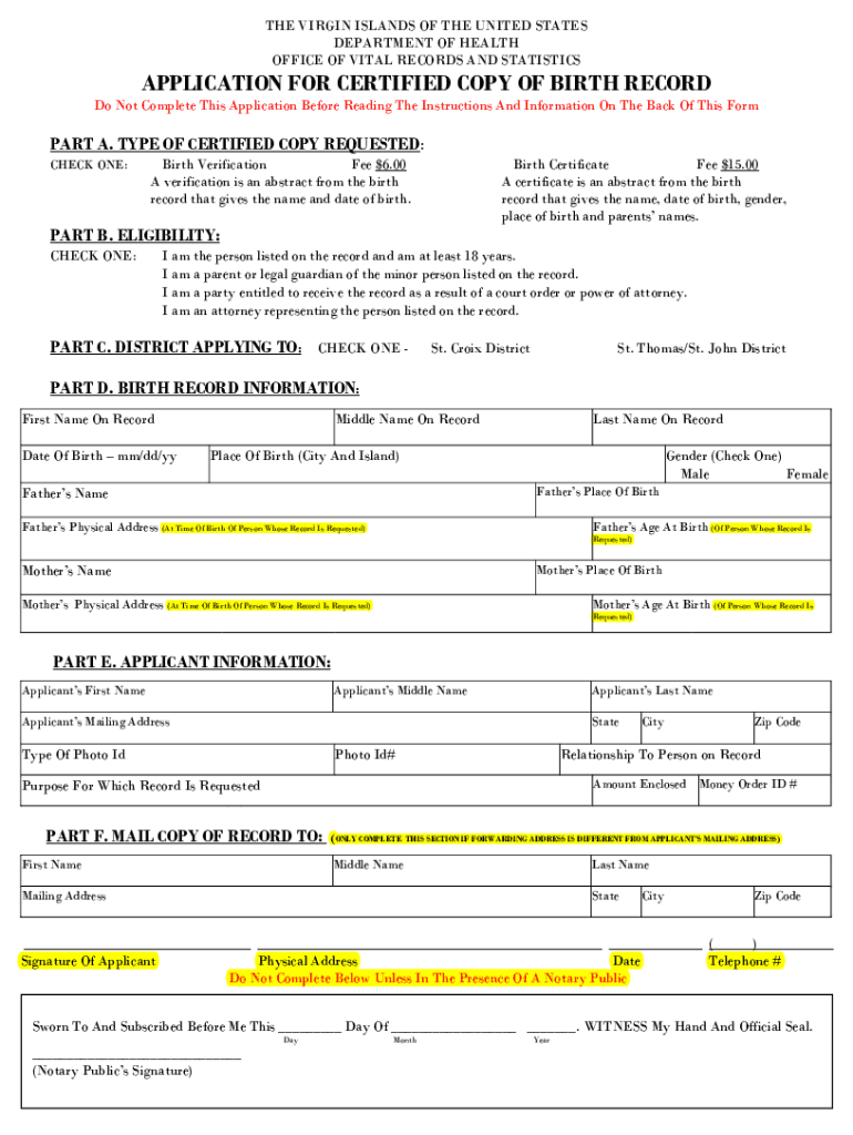 Fillable Online doh.vi.govprogramsvital-records-statisticsVital Records ...