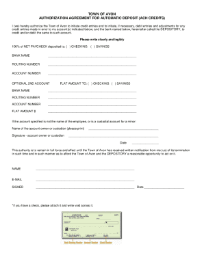 Fillable Online Sample Authorization for Direct Deposit via ACH (ACH ...