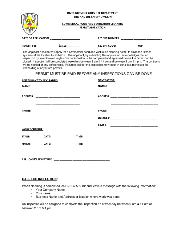 Fillable Online PERMIT MUST BE PAID BEFORE ANY INSPECTIONS CAN BE DONE ...