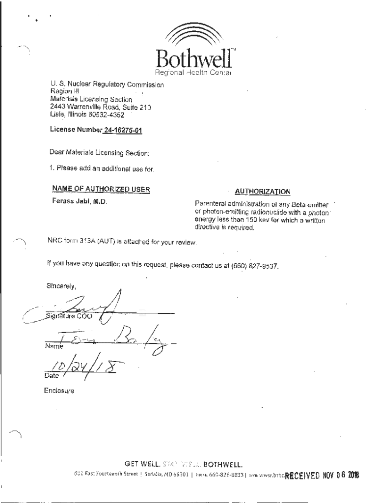 Fillable Online Bothwell Regional Health Center - Amendment Request To ...