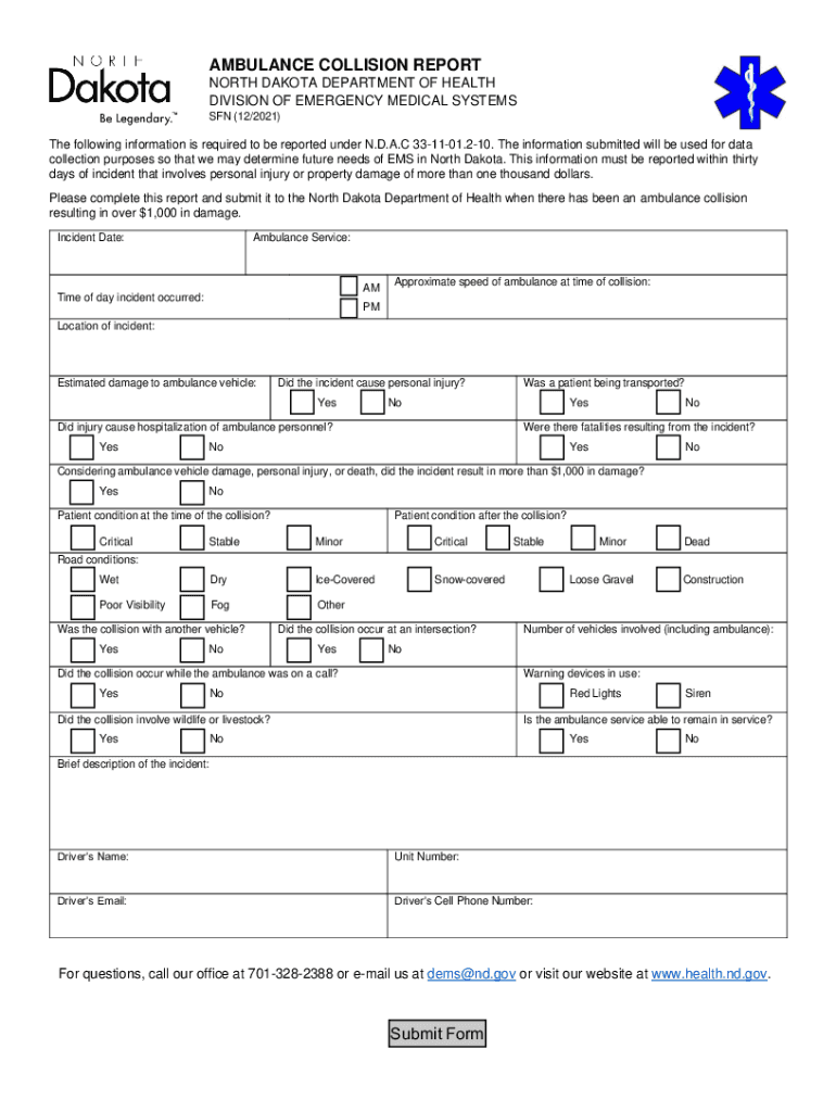 Fillable Online AMBULANCE COLLISION REPORT Submit Form Fax Email Print ...