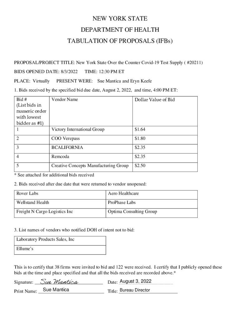 Fillable Online Tabulation of Proposals filable form for IFBs Fax Email ...
