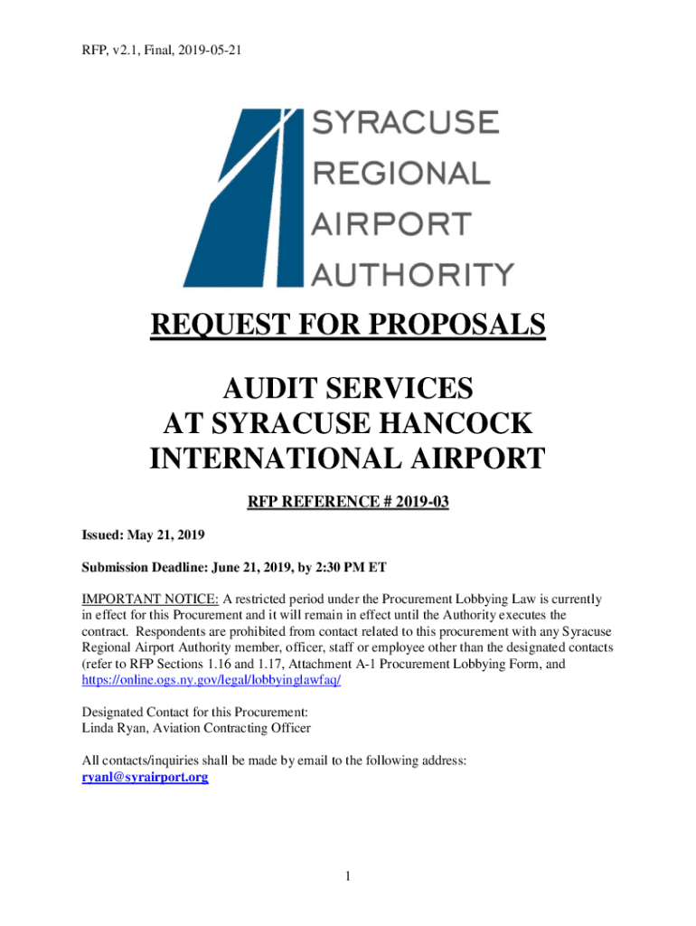 Fillable Online REQUEST FOR PROPOSALS AUDIT SERVICES AT SYRACUSE HANCOCK INTERNATIONAL ... Fax ...