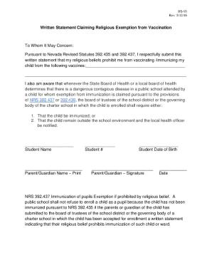 Fillable Online Written Statement Claiming Religious Exemption from ...