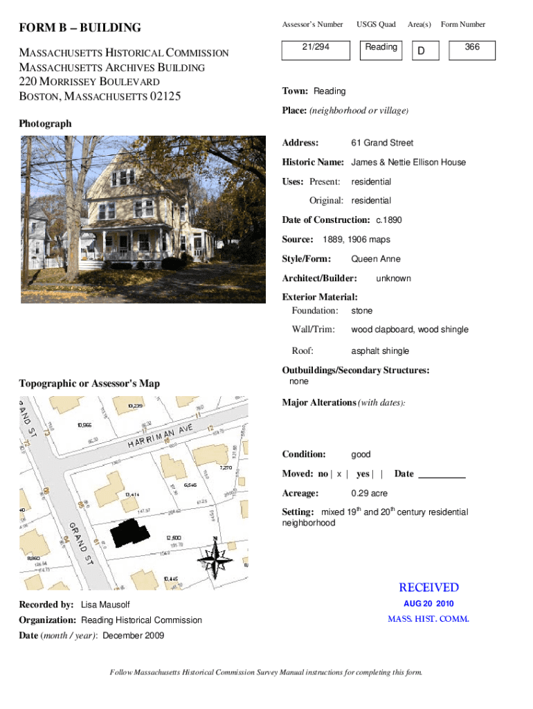 Fillable Online Form B - Building 91 MASSACHUSETTS HISTORICAL ...