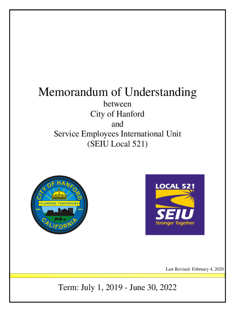 Fillable Online www.seiu521.org05City-of-Hanford-Contract1Memorandum of Understanding City of ...