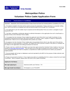 Metropolitan Police Volunteer Police Cadet Application - Edit ... Doc ...