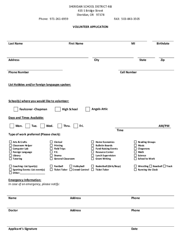 Fillable Online www.sheridan.k12.or.uscmslibSHERIDAN SCHOOL DISTRICT ...