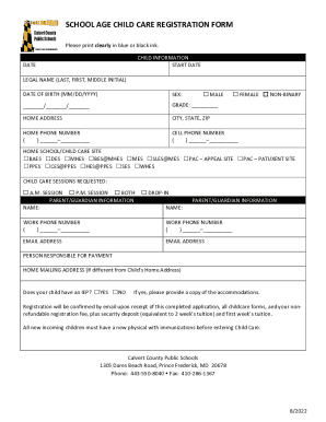 Fillable Online School Age Child Care Registration Form Fax Email Print ...