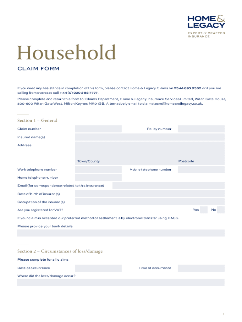 Fillable Online Household Claims Form. ACPERHL169810622LoresEditable ...