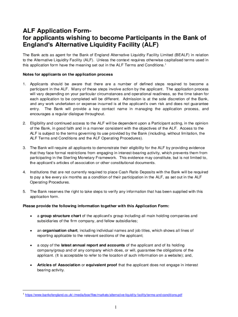 Fillable Online Alternative Liquidity Facility - Application form Fax ...