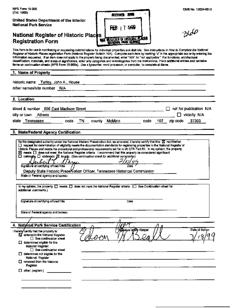 Fillable Online FtB ,71999 National Register of Historic Plac ...