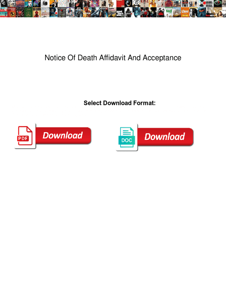 Fillable Online Notice Of Death Affidavit And Acceptance. Notice Of ...