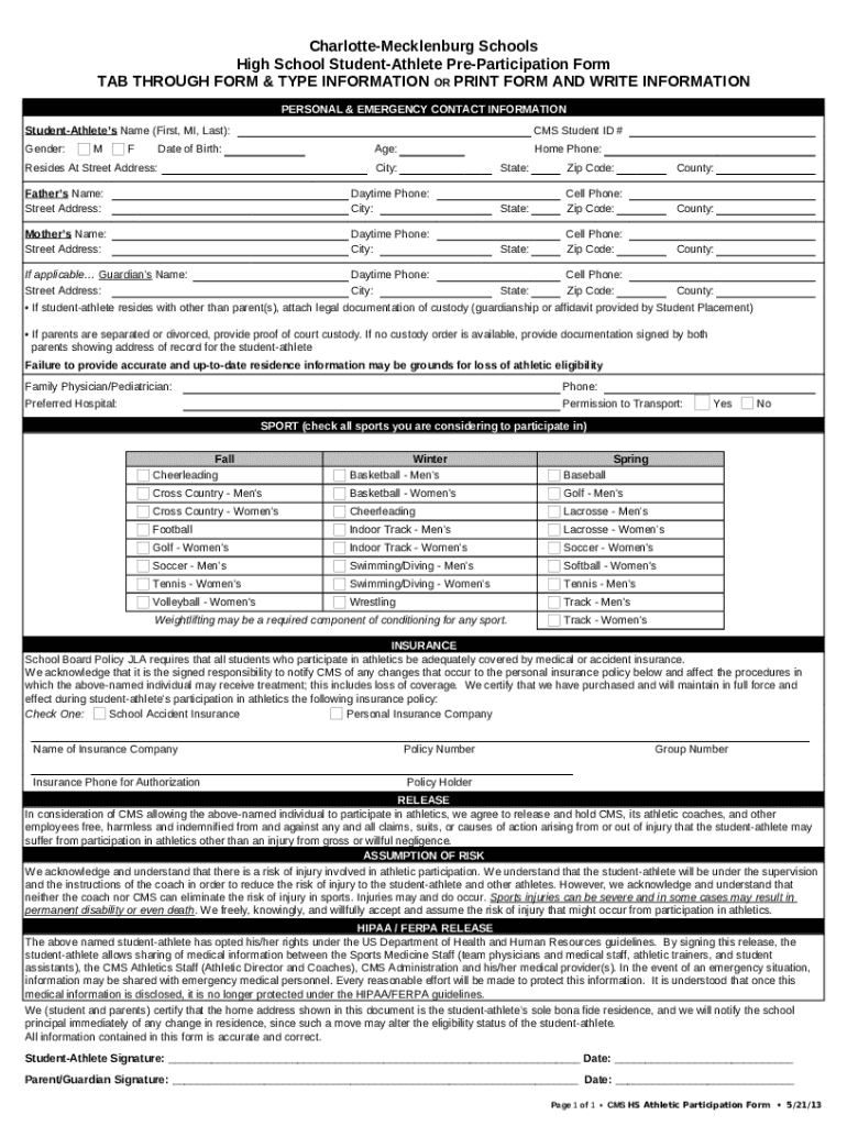 Charlotte-Mecklenburg Schools High School Student-Athlete Pre ...