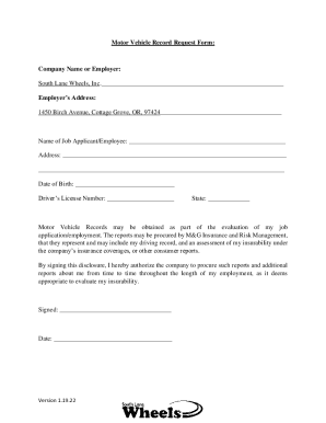 Fillable Online Motor Vehicle Record Request Form: Company Name or ...