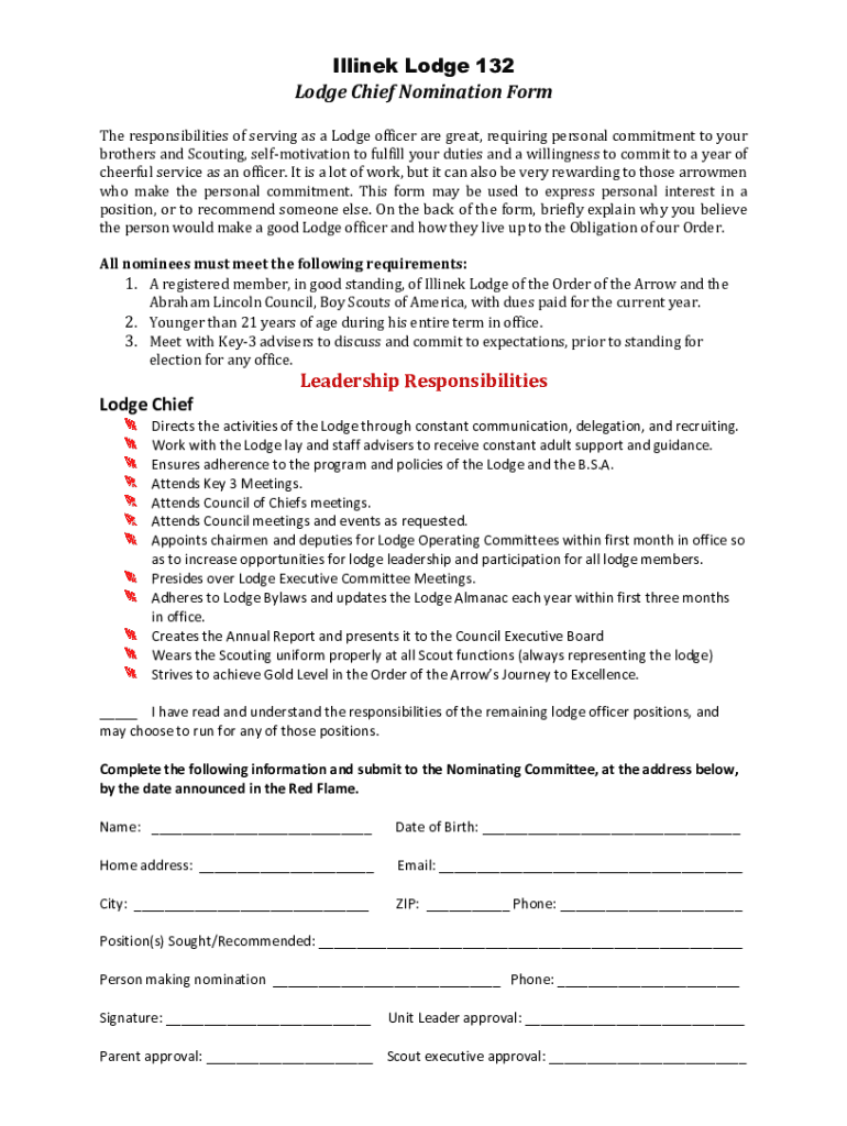 Fillable Online Illinek Lodge 132 Lodge Secretary Nomination Form Fax ...