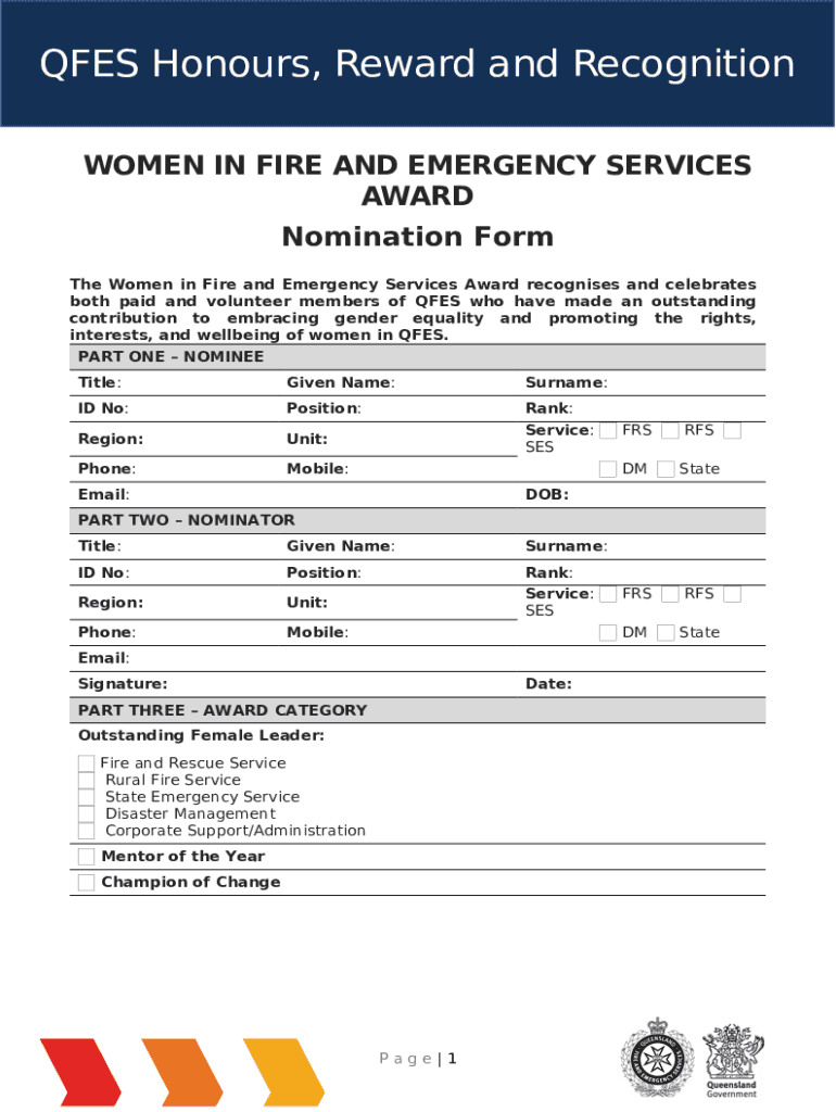 Women in Fire and Emergency Services Award Nomination Doc Template ...
