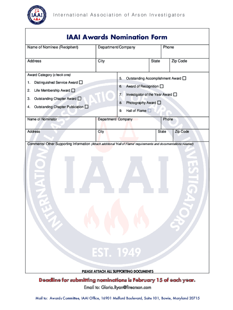 Fillable Online IAAI Awards Nomination Form Fax Email Print - pdfFiller
