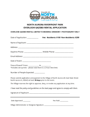 Fillable Online NORTH AURORA RIVERFRONT PARK OVERLOOK GAZEBO RENTAL APPLICATION Fax Email Print ...