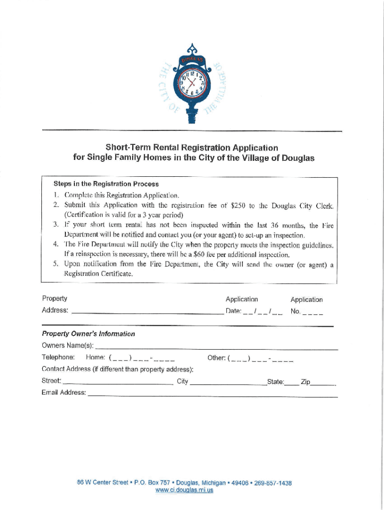 Fillable Online Short-Term Rental Registration Application for Single ...
