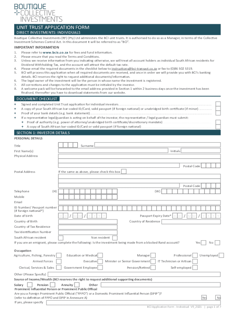 Fillable Online UNIT TRUST APPLICATION FORM - Ashburton Investments Fax ...