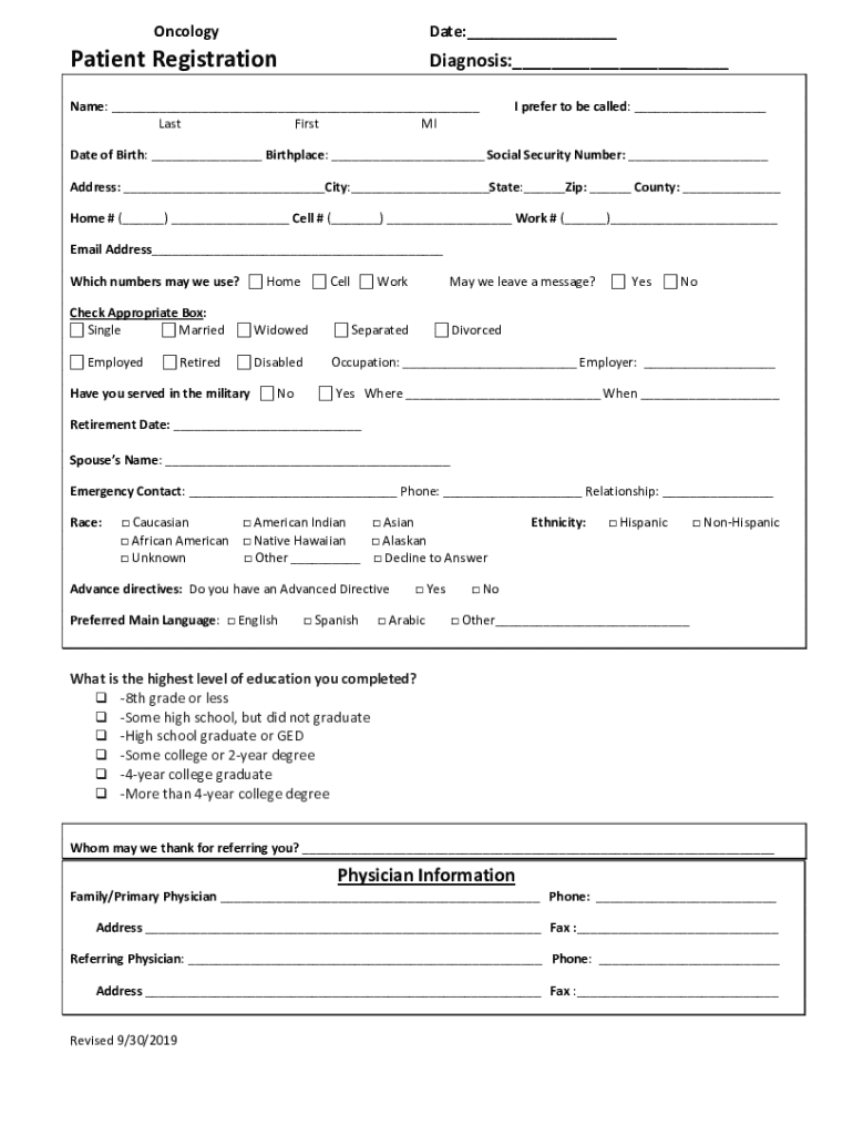 Fillable Online Oncology Date: Patient Registration Diagnosis: - Karmanos Cancer Institute Fax ...