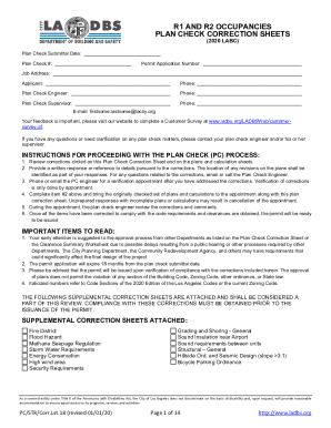 Fillable Online R1 AND R2 OCCUPANCIES PLAN CHECK CORRECTION SHEETS ...