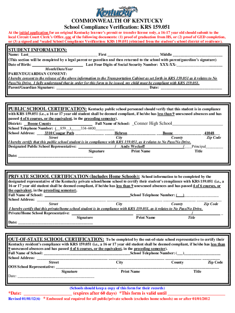 Fillable Online Get the free ky school compliance verification form ...