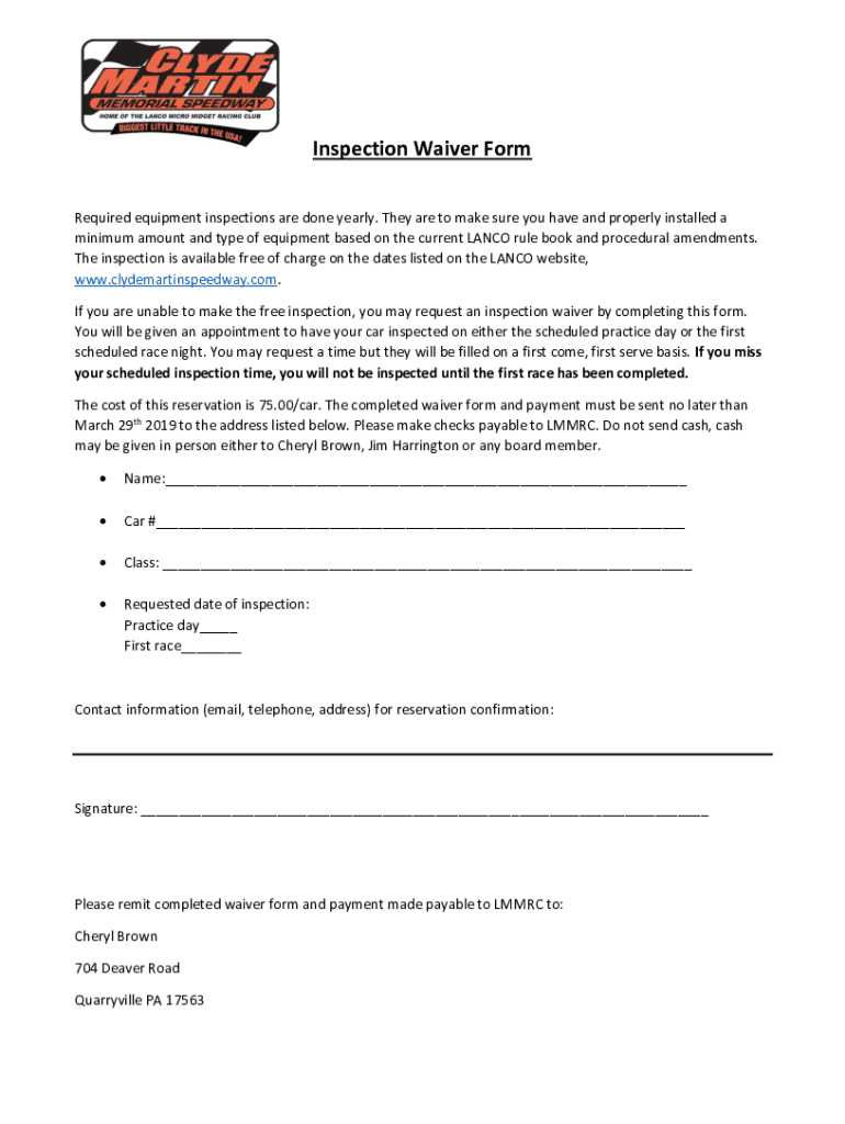 Fillable Online Inspection Waiver Form Fax Email Print - pdfFiller