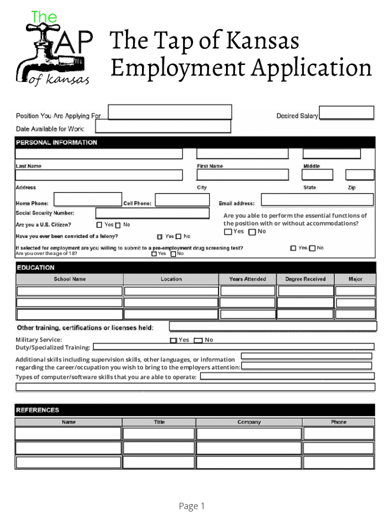 Fillable Online www.thetapofks.com content Tap of KS EmployeeThe Tap of ...